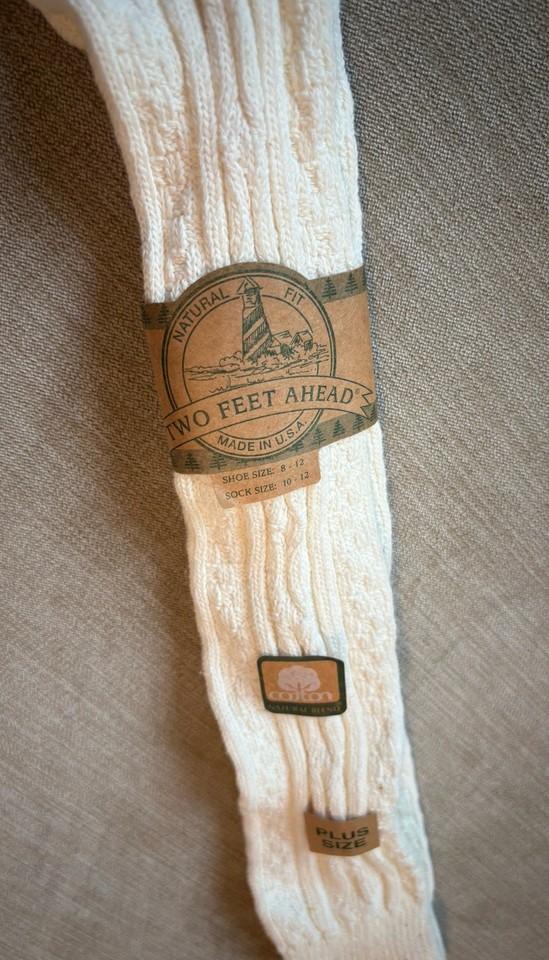 Vintage Ivory Cable Knit Socks Knee High 10-12 Cotton Nylon Blend 22 ...