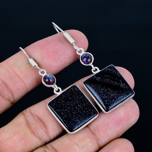 Purple Sunstone Labradorite 925 Silver Plated Handmade Earrings of 2.25" | eBay