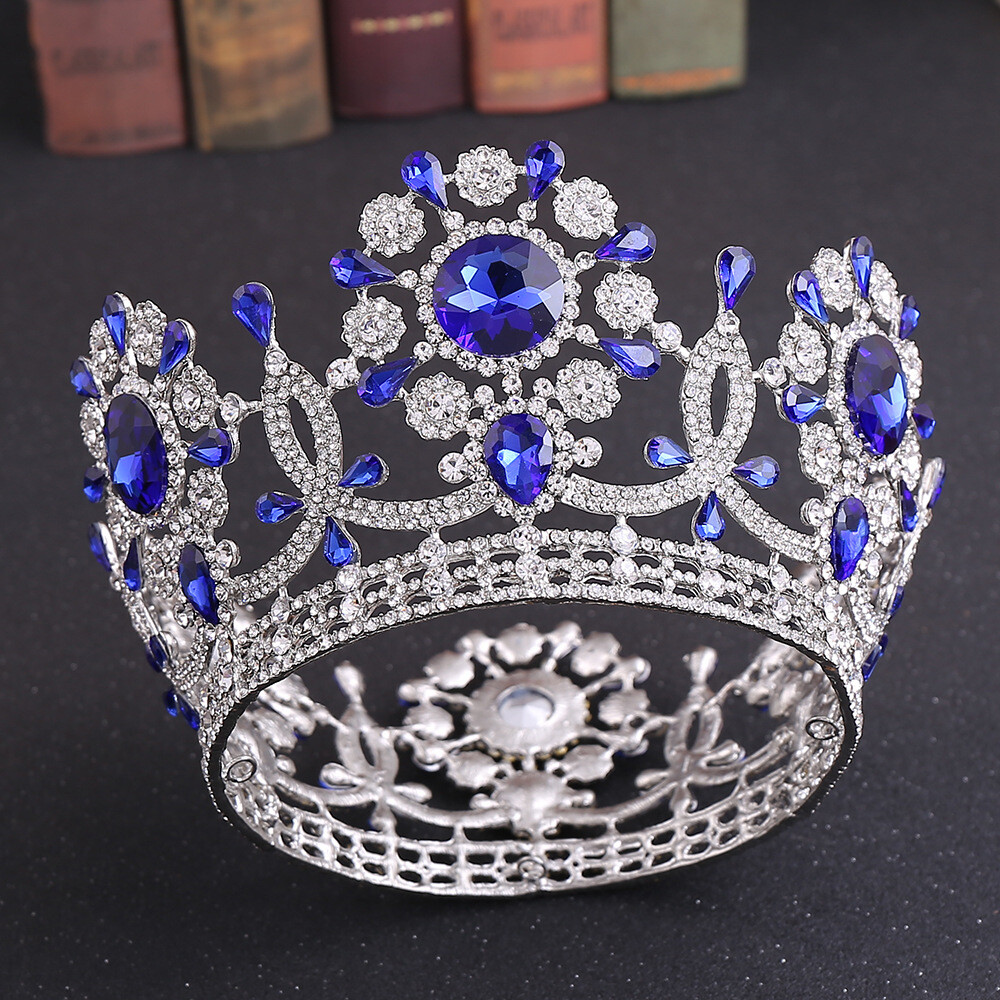 Large Crystal Gold Queen Queen Round Crown Wedding Prom Queen Princess ...