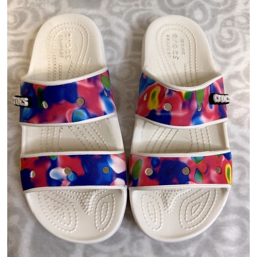 Crocs Solarized Tie Dye Two Strap Slides Purple Pink Blue Size Mens 6 ...
