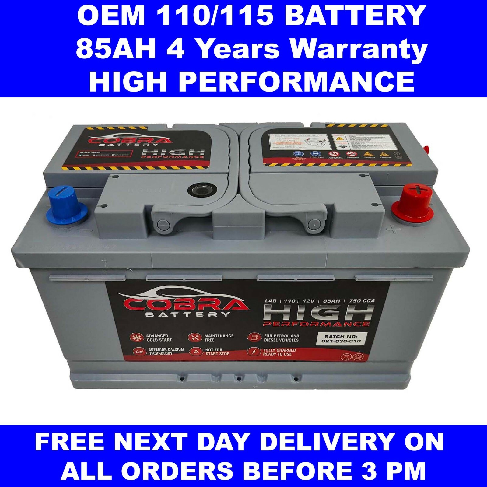 110 85Ah Ford Transit 2.2 TDCi 2006 S5 Car Battery Type UK 115 EXCEEDS ...