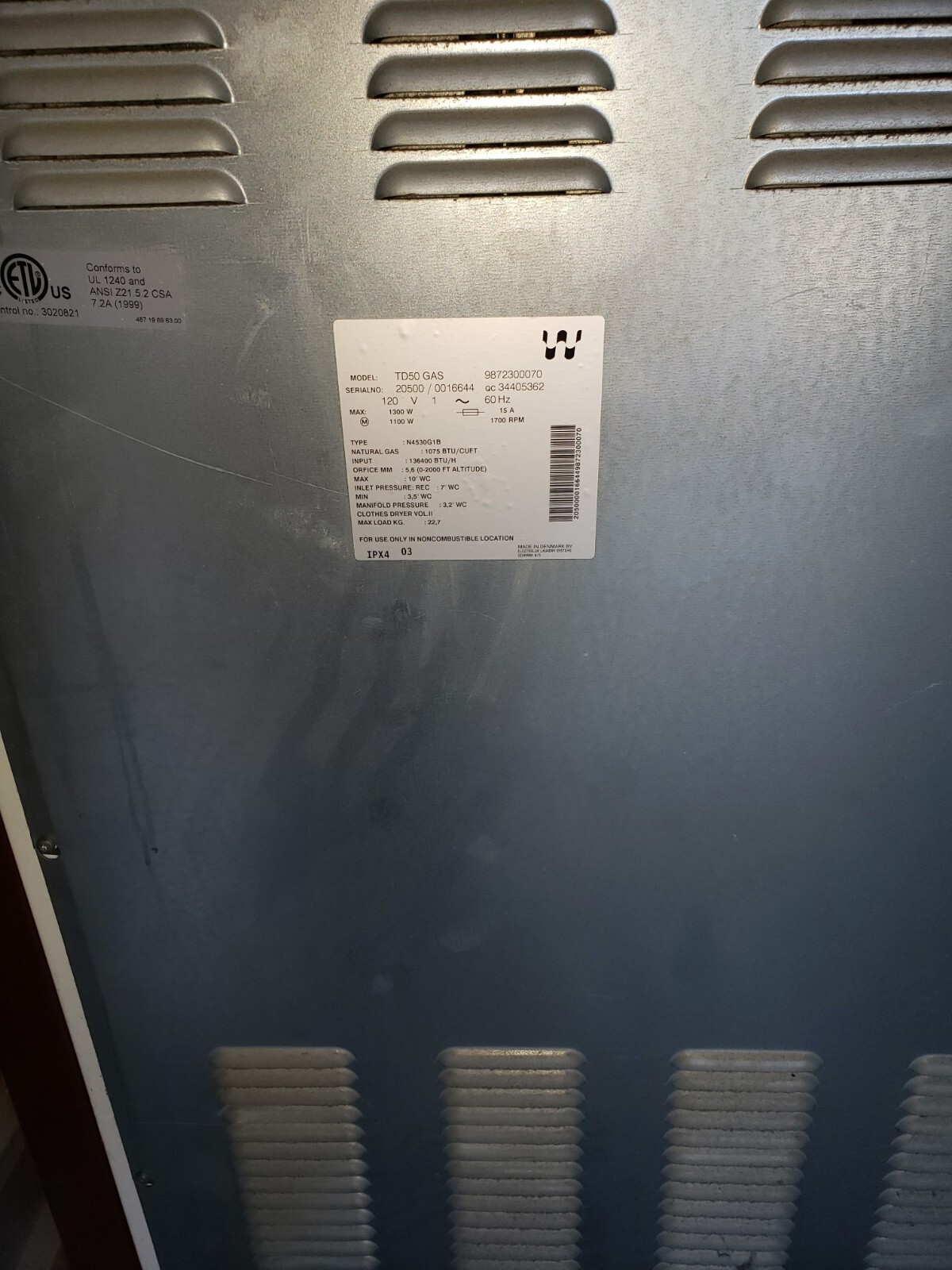 Wascomat 7-TD30/30. 2-50 lb Dryer (Bottom door missing on one of 50lb ...