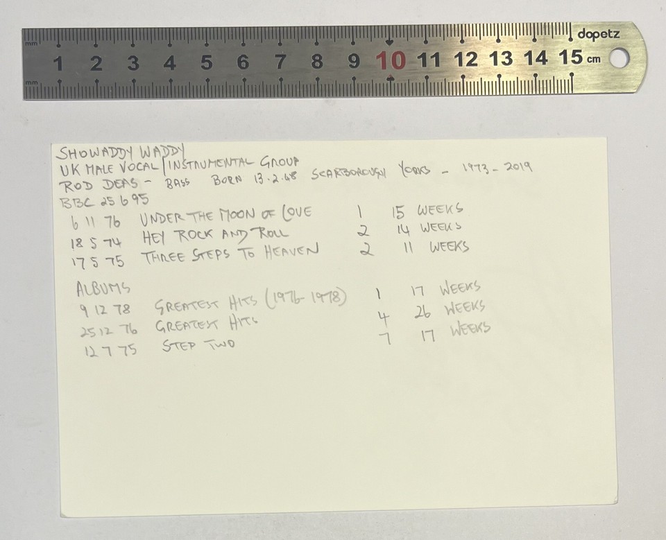 Showaddywaddy : Rod Deas - Signed Autograph Index Card | eBay UK