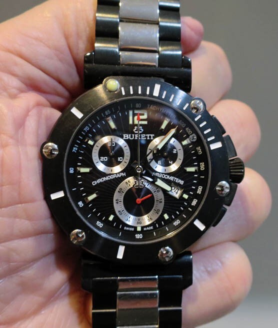 Burett Swiss Made Stainless Steel Black Dial Swiss Chronograph Watch ...