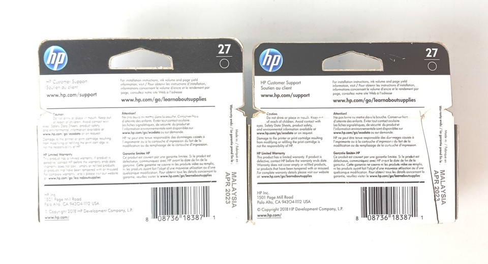 GENUINE HP 27 Ink Cartridges for Deskjet 3320 3420 3425 3520 EXP 04/ ...