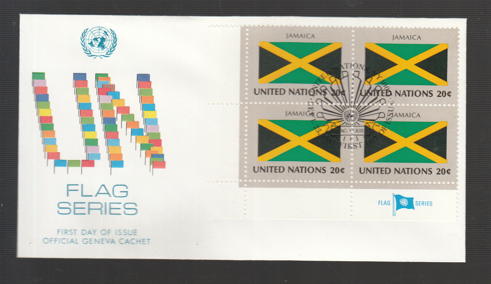 054) UN UNO United Nations 1983 Jamaica 20c of 4 Stamp Flag Series FDC ...
