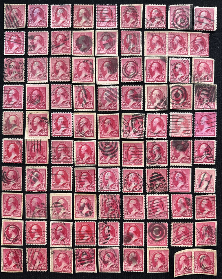 1890-93 US 10 Random 2c Washington Stamps W/Fancy Cancel Used, SC#220 ...