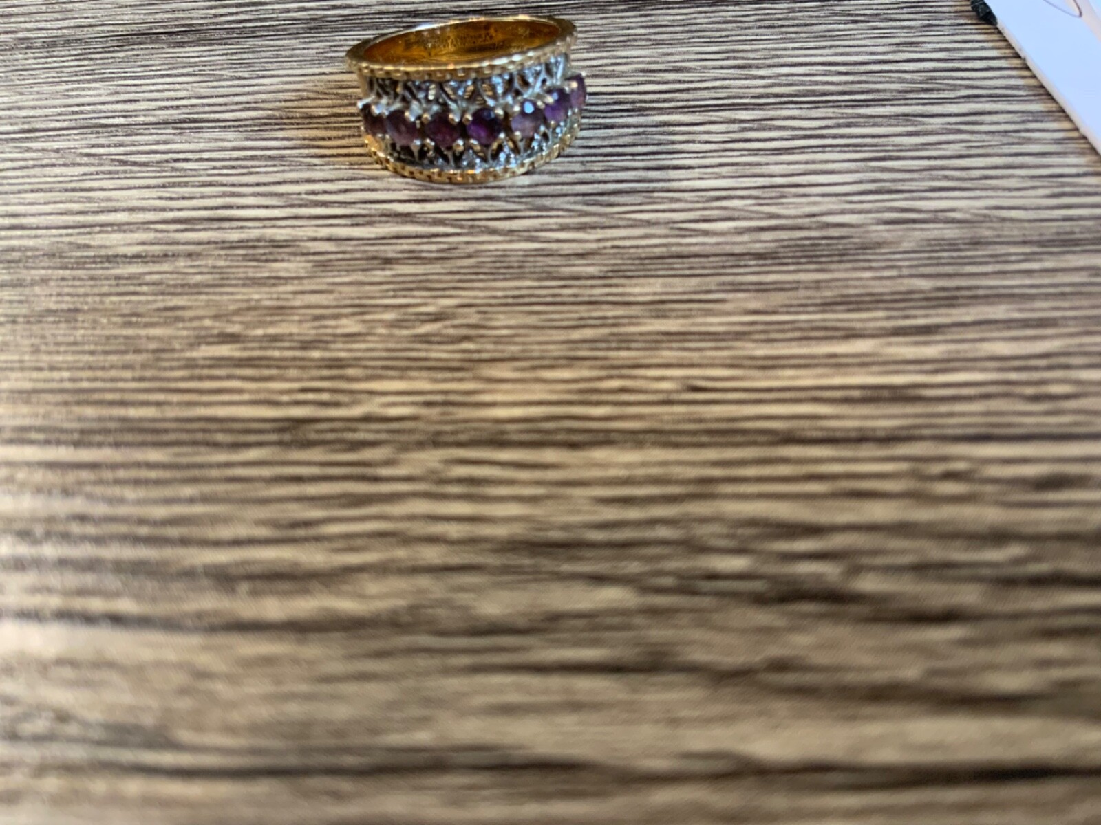 Franklin Mint 14k Gold Amethyst Diamond Ring size 8 - Gem