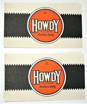 2 Howdy Soda Soft Drink Bottles Only Paper Label New NOS 1920 | eBay