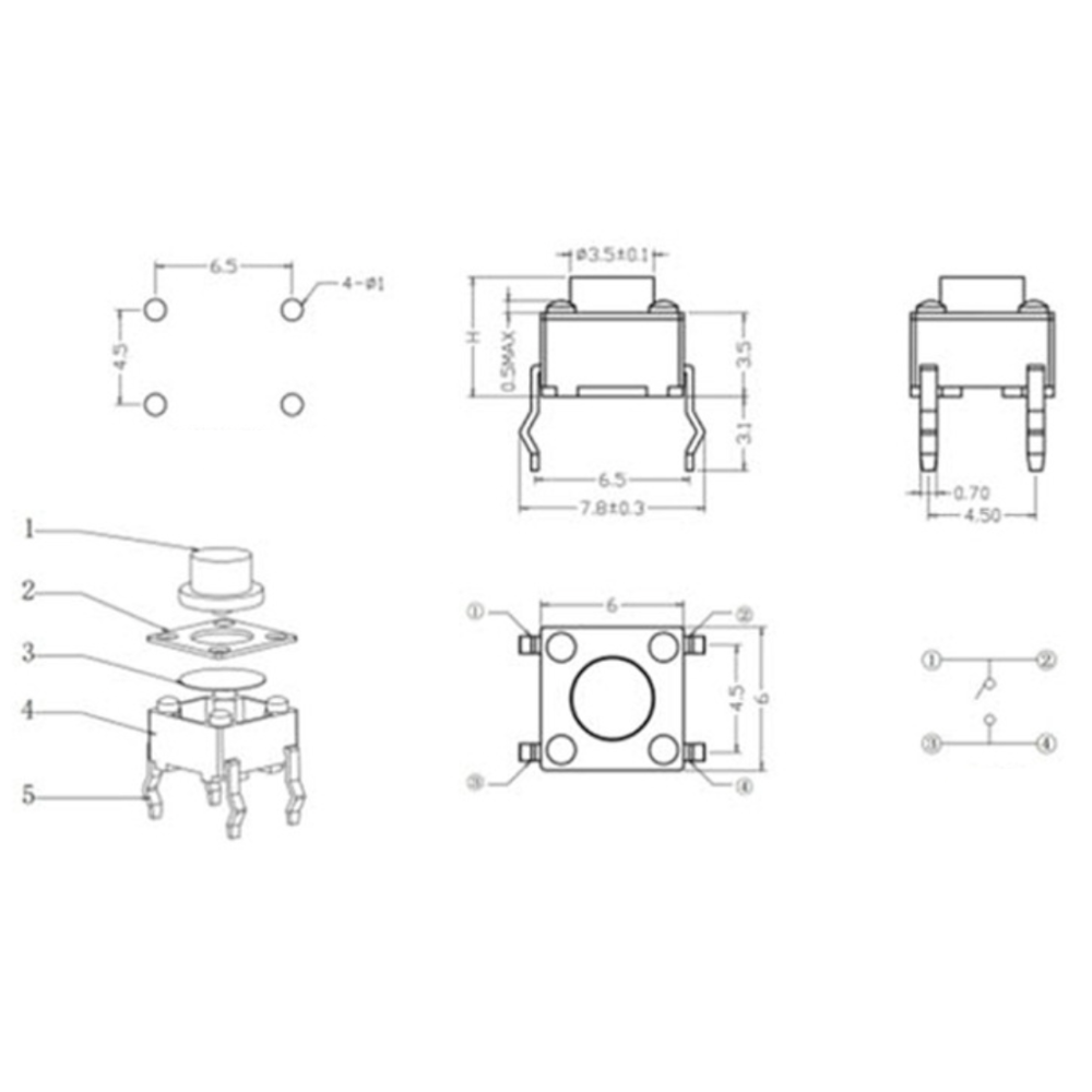 6x6mm DIP Mini Taster Drucktaster Mikro Schalter 4H-15H | eBay.de