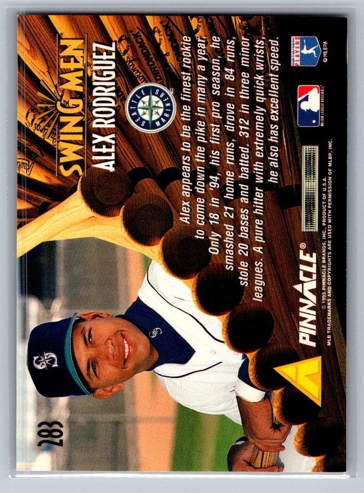 1995 Pinnacle Swing Men Baseball #283 Alex Rodriguez Seattle Mariners ...