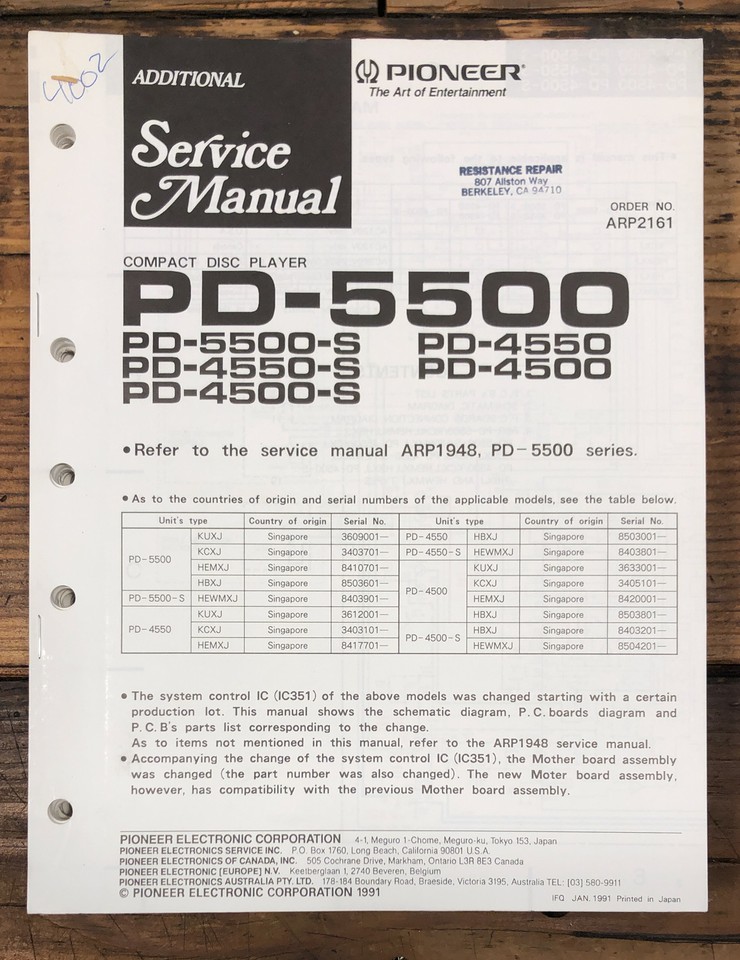 Pioneer PD-4500 PD-5500 PD-4550 CD Player Service Manual *Original* | eBay
