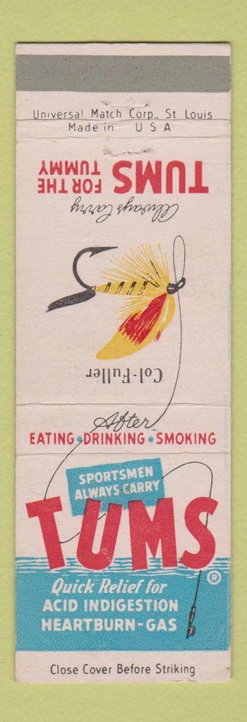 Matchbook Cover - Tums Antacid Fly Fishing Col Fuller | eBay