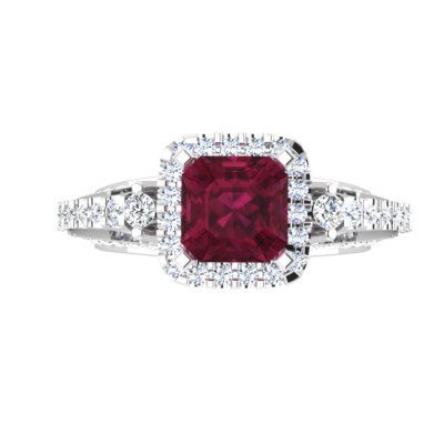 1.92 Ct Princess Cut Natural Ruby & Diamond Engagement Ring 14K White ...