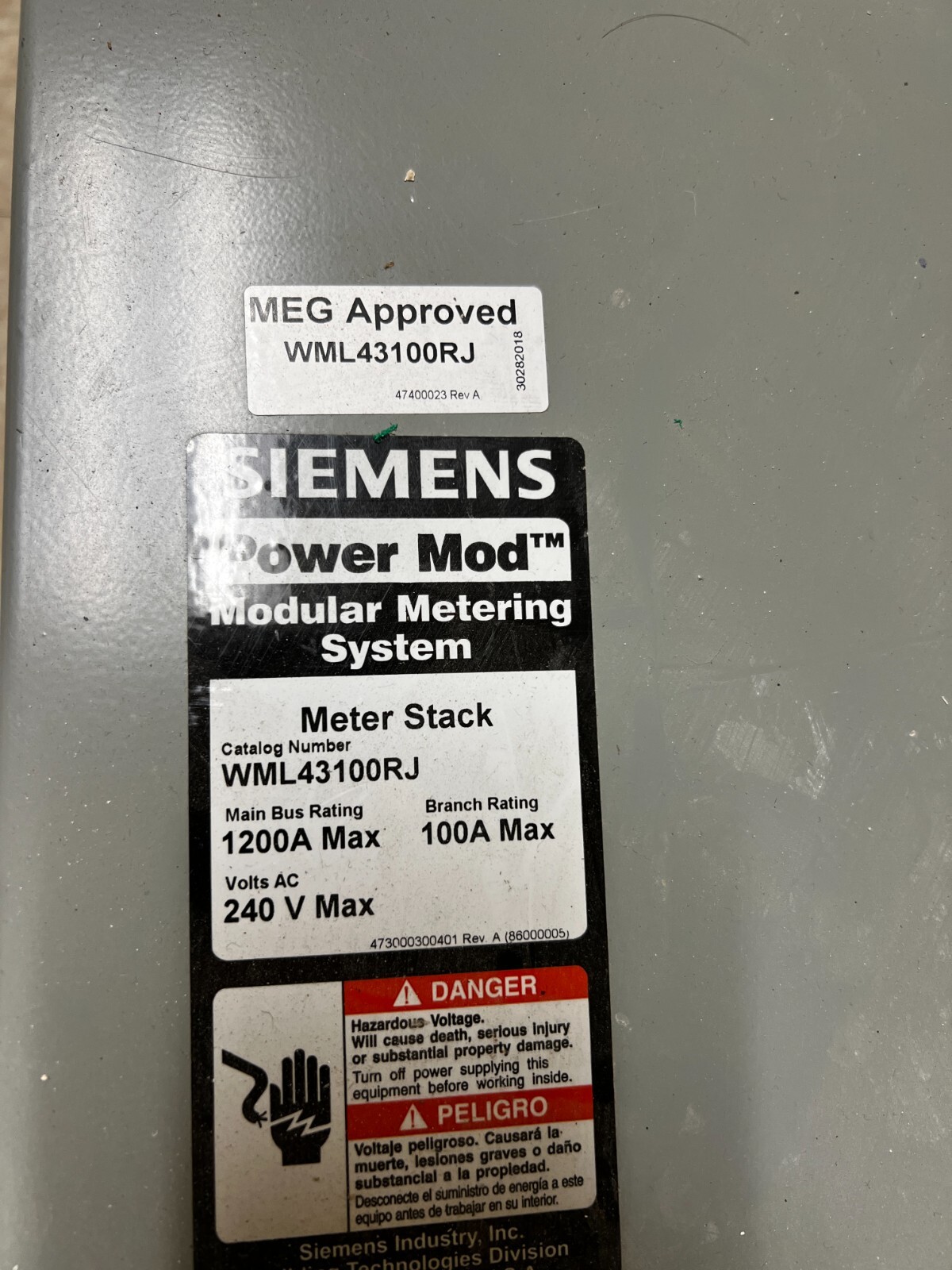 Siemens 4-Gang Meter Stack WML43100RJ Lever Bypass Bus 1200a Branch ...