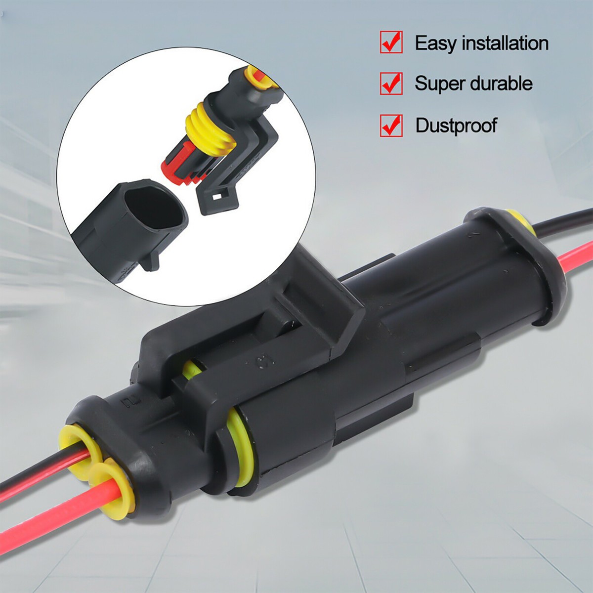 Automotive Wire Connectors 10-Piece Waterproof 2-Pin Electrical ...