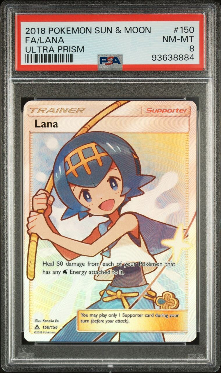 2018 Pokemon S&M Ultra Prism Full Art Trainer Lana 150/156 PSA 8 NM-MT ...