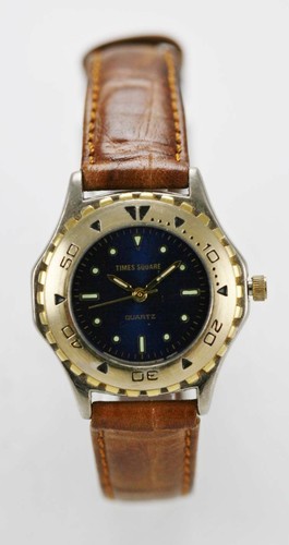 Times Square Watch Womens Stainless Steel Silver Gold Leather Brown ...