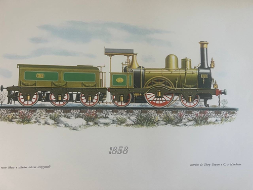 1964 Large Art Print TRAIN 1858 LOCOMOTIVE by Sharp Stewart Manchester ...