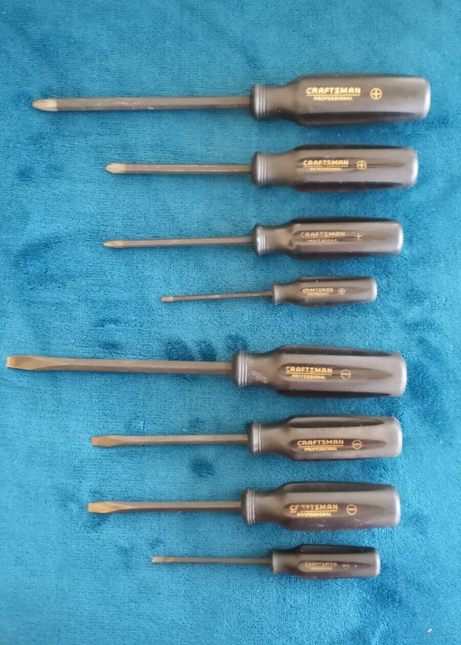 Vintage Sears Craftsman 8pc Black Handle Professional Screwdriver WF ...