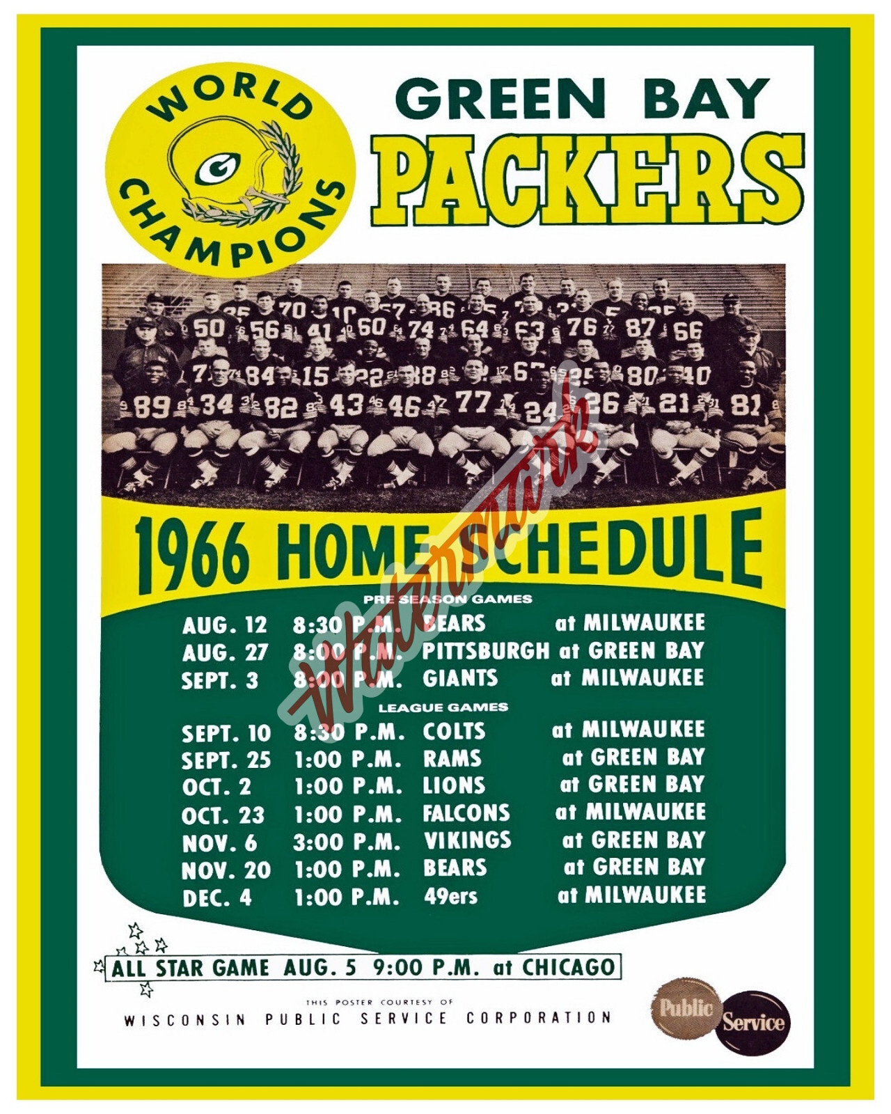 NFL 1966 Green Bay Packers Season Schedule Color REPRINT 8 X 10 Photo ...