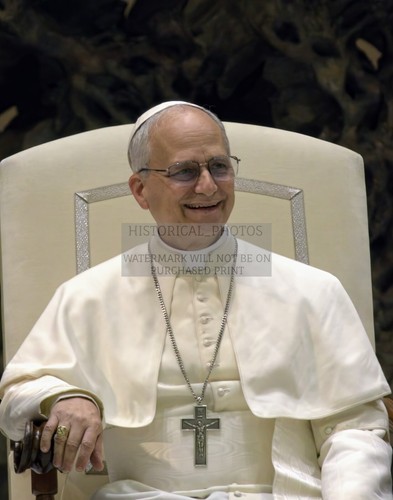 POPE LEO XIV ROBERT FRANCIS PREVOST WEARING SILVER CROSS PAPAL ROBES ...