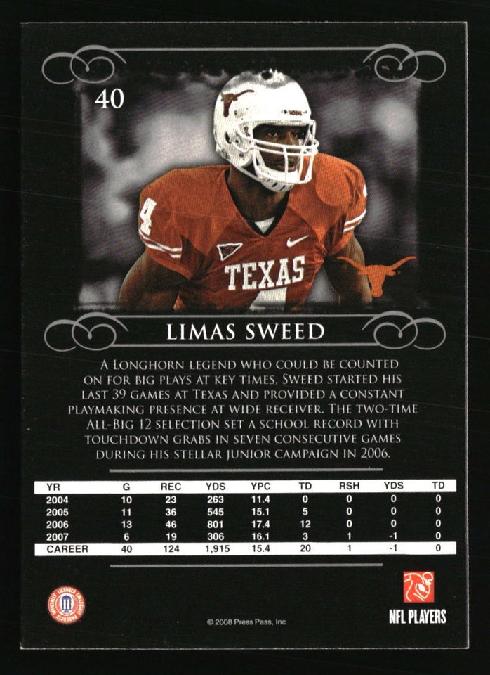 Limas Sweed 2008 Press Pass Legends #40 FOOTBALL Card | eBay