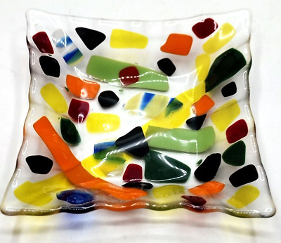 Vintage Multicolor Fused Confetti Art Glass Candy Trinket Dish ...