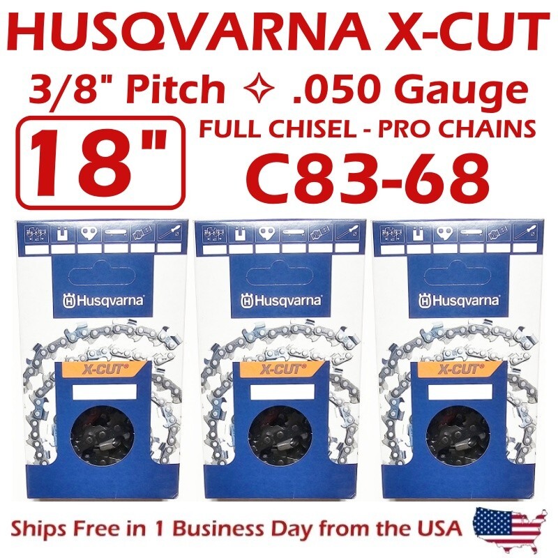 HUSQVARNA 3-Pack 18" X-CUT PRO Chains C83 68DL FULL CHISEL - 3/8, .050 ...