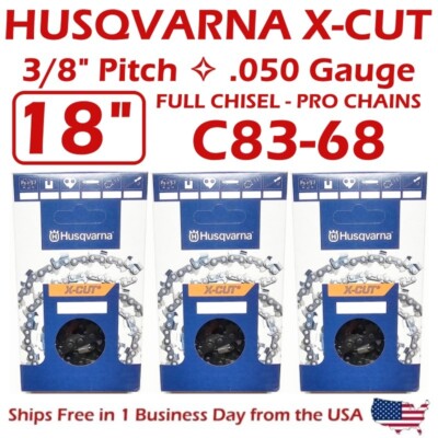 HUSQVARNA 3-Pack 18" X-CUT PRO Chains C83 68DL FULL CHISEL - 3/8, .050 ...