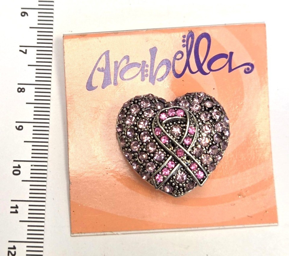 Arabella Heart Shaped Pink Ribbon Rhinestone Brooch | eBay