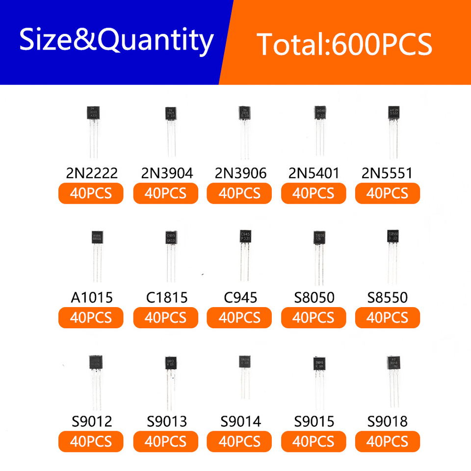 600PCS TO-92 Transistors 15 Types 2N2222 S9018 Bulk Pack | eBay