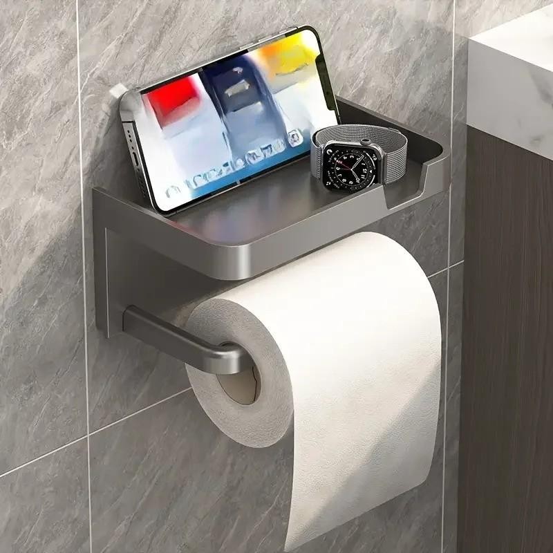 Home Bathroom Wall Mounted Toilet Roll Paper Holder Shelf Phone Stand ...