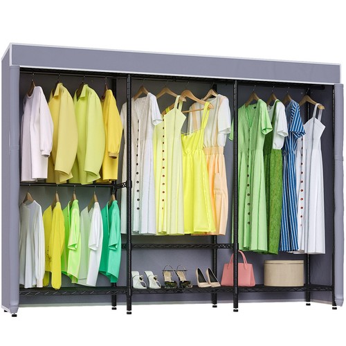 H8 Heavy Duty Clothes Rack with Cover, Covered Garment Rack with ...