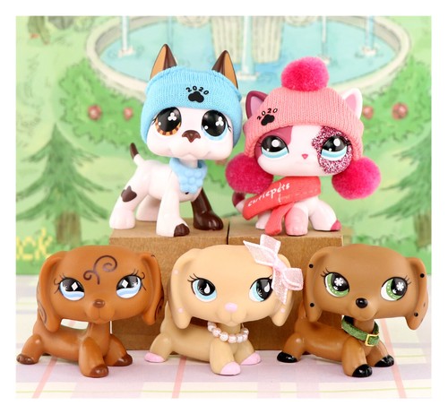 5x Pet Shop LPS Great Dane 577 and Shorthair Cat 2291 and Dachshund 640 ...