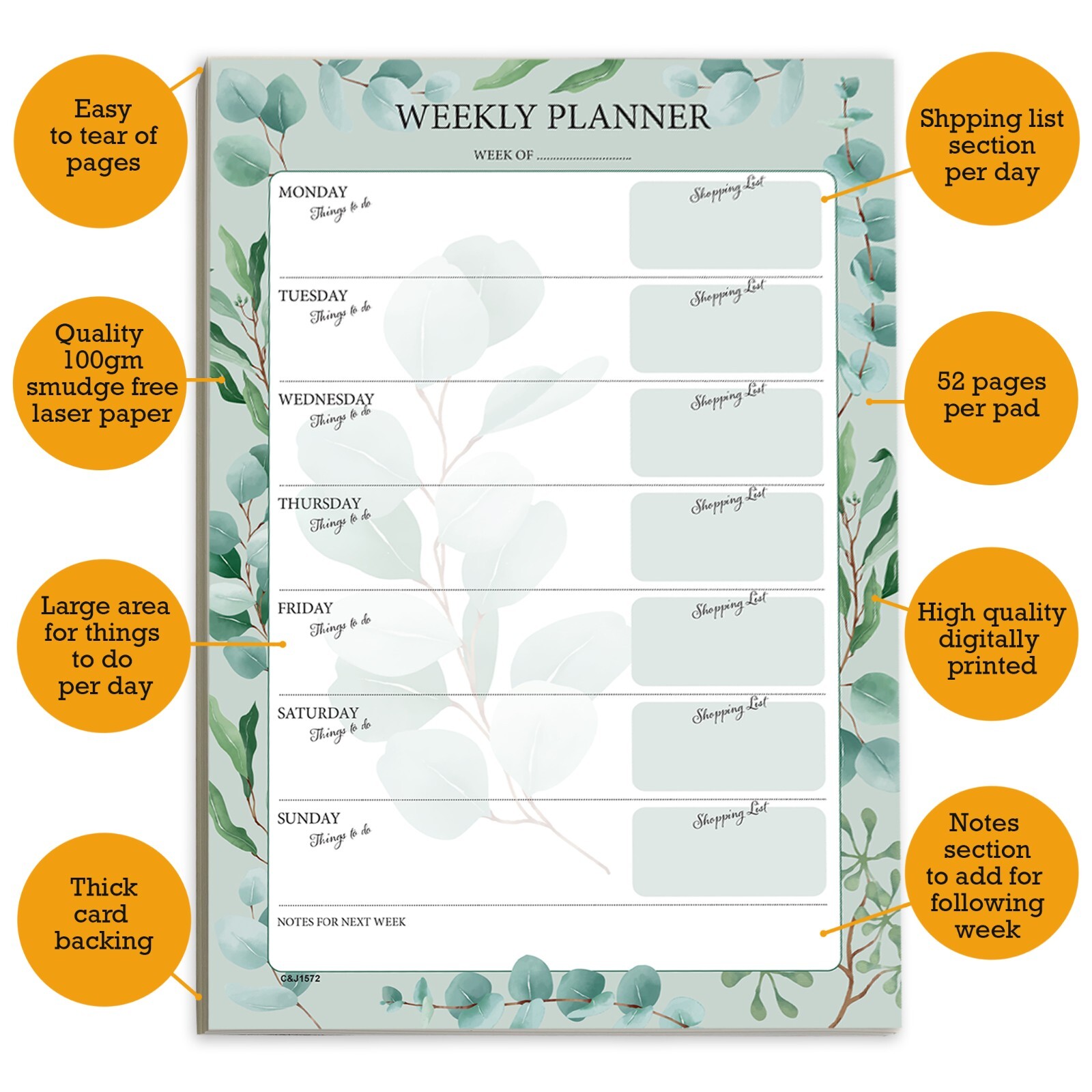 #1572 A4 Weekly planner pad | Organiser Schedule To do Tear Off Sheets ...