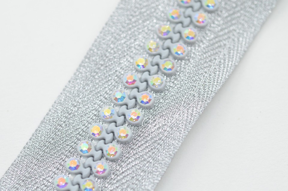 Rhinestone Zipper 60cm 2row Silver Gold Crystal AB Clothes Jacket Sew ...