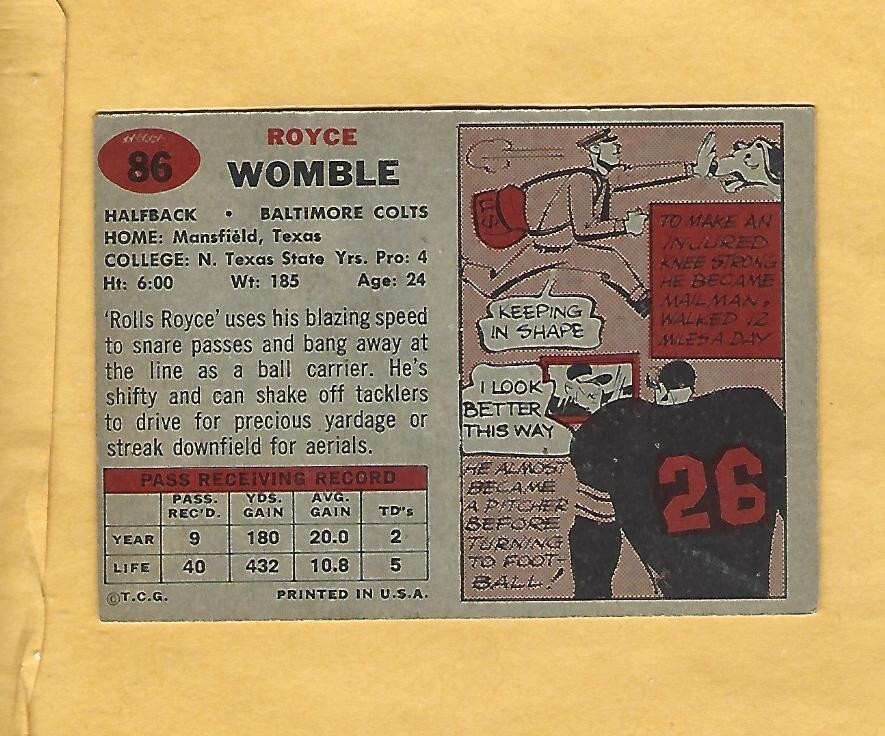 1957 topps football set break # 86 ROYCE WOMBLE baltimore colts EX+ | eBay