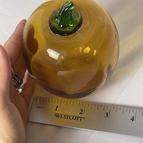 Autumn Hand Blown Glass Pumpkin 4” Orange Green Art Blenko? | eBay