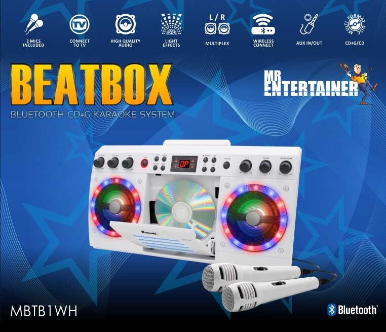 Beatbox Bluetooth Karaoke Machine, PARTY LIGHTS, 240 CDG HITS SONGS, 2 ...