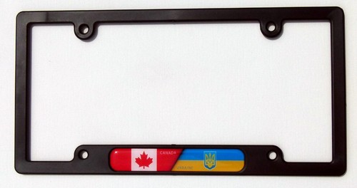 Canada / Ukraine Flag Black Plastic Car License plate frame domed ...