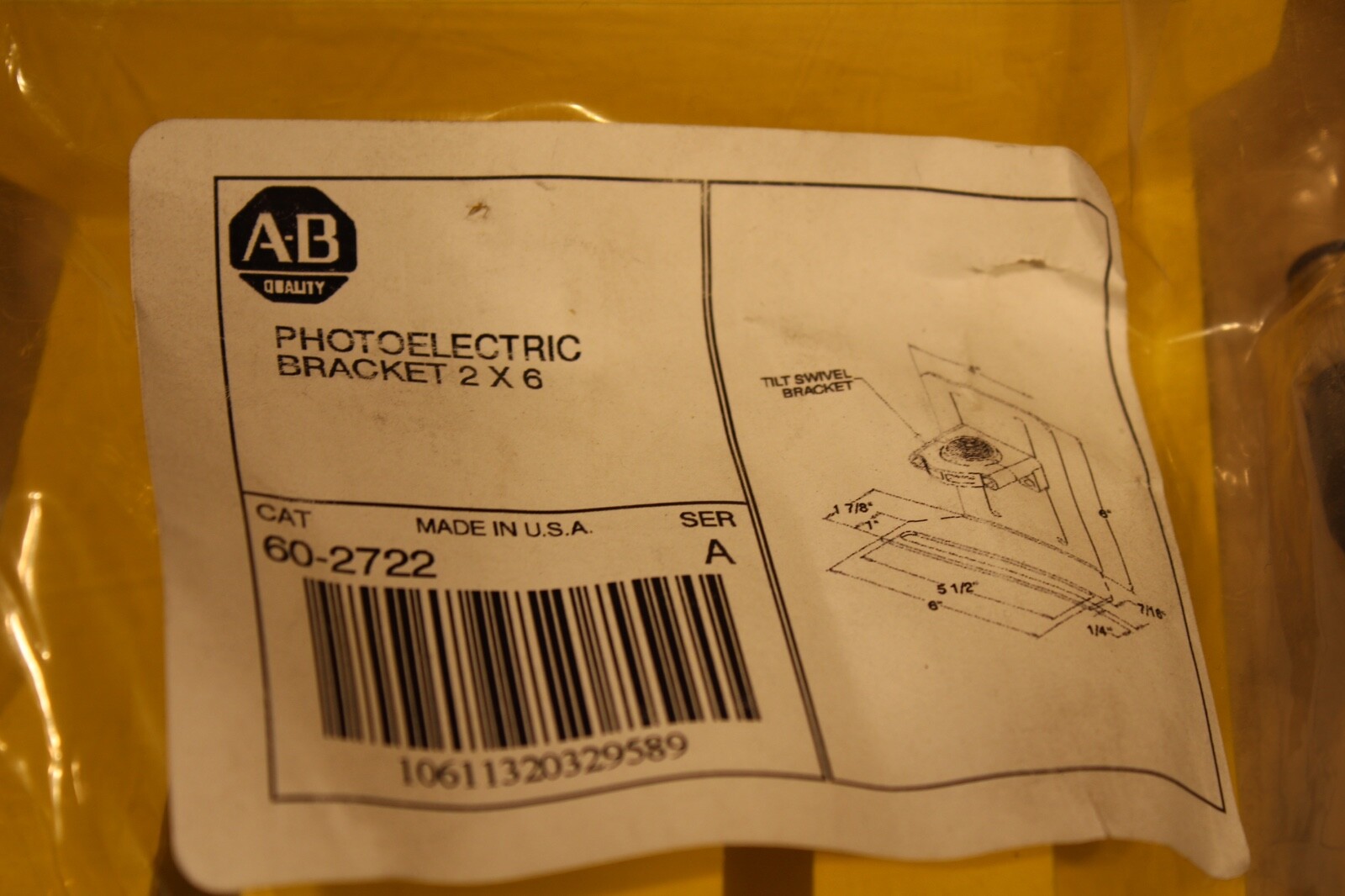 ALLEN BRADLEY 60-2722 W/ 42EF-P2MPB-F4 PHOTOELECTRIC BRACKET 2X6 ...