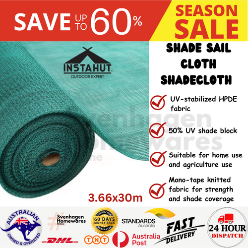 Shade Sail Cloth Shadecloth 3.66mX30m Garden Mesh 50% UV Shade Block ...