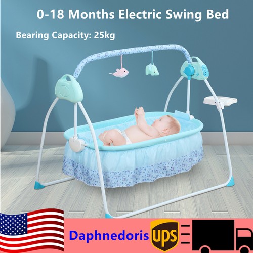 Crib Infant Rocker Cot w/ Bluetooth 0-18 Months Electric Swing Bed Baby ...