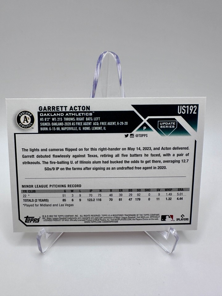 2023 Topps Update Garrett Acton Rookie Orange & Black Parallel #US192 A ...