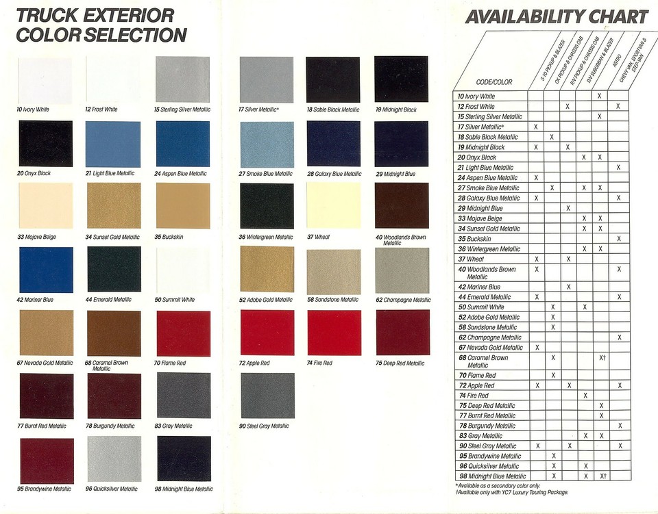 1990 Chevy Pickup Truck Blazer Suburban Vans Factory Paint Chips Colors ...