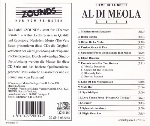 AL DI MEOLA - CD - RHYTHM OF THE NIGHT - BEST - ZOUNDS 4010427200149 | eBay