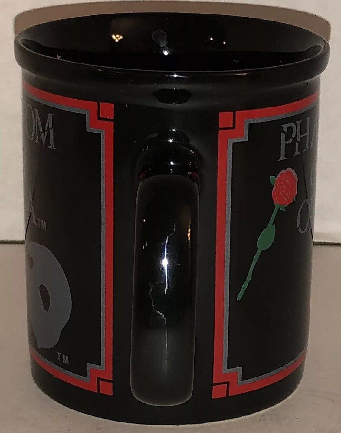 Vintage 80s PHANTOM OF THE OPERA 1988 Coffee Mug Cup BLACK RED ROSE ...