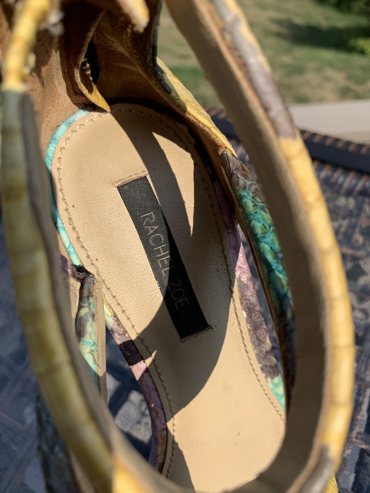 $395 Rachel Zoe Python Snake Skin Katia T Strap Rainbow Platform Wedges ...