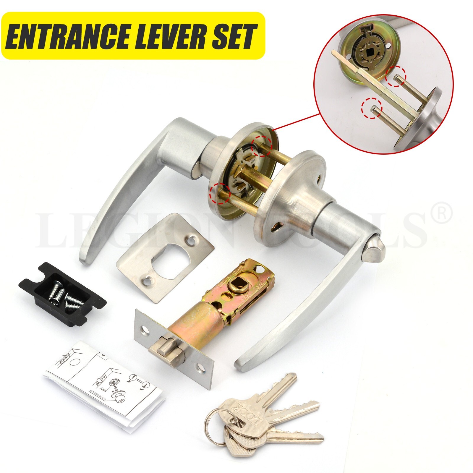 Entrance Privacy Door Lock Set Brushed Nickel Lever Handle Stainless ...